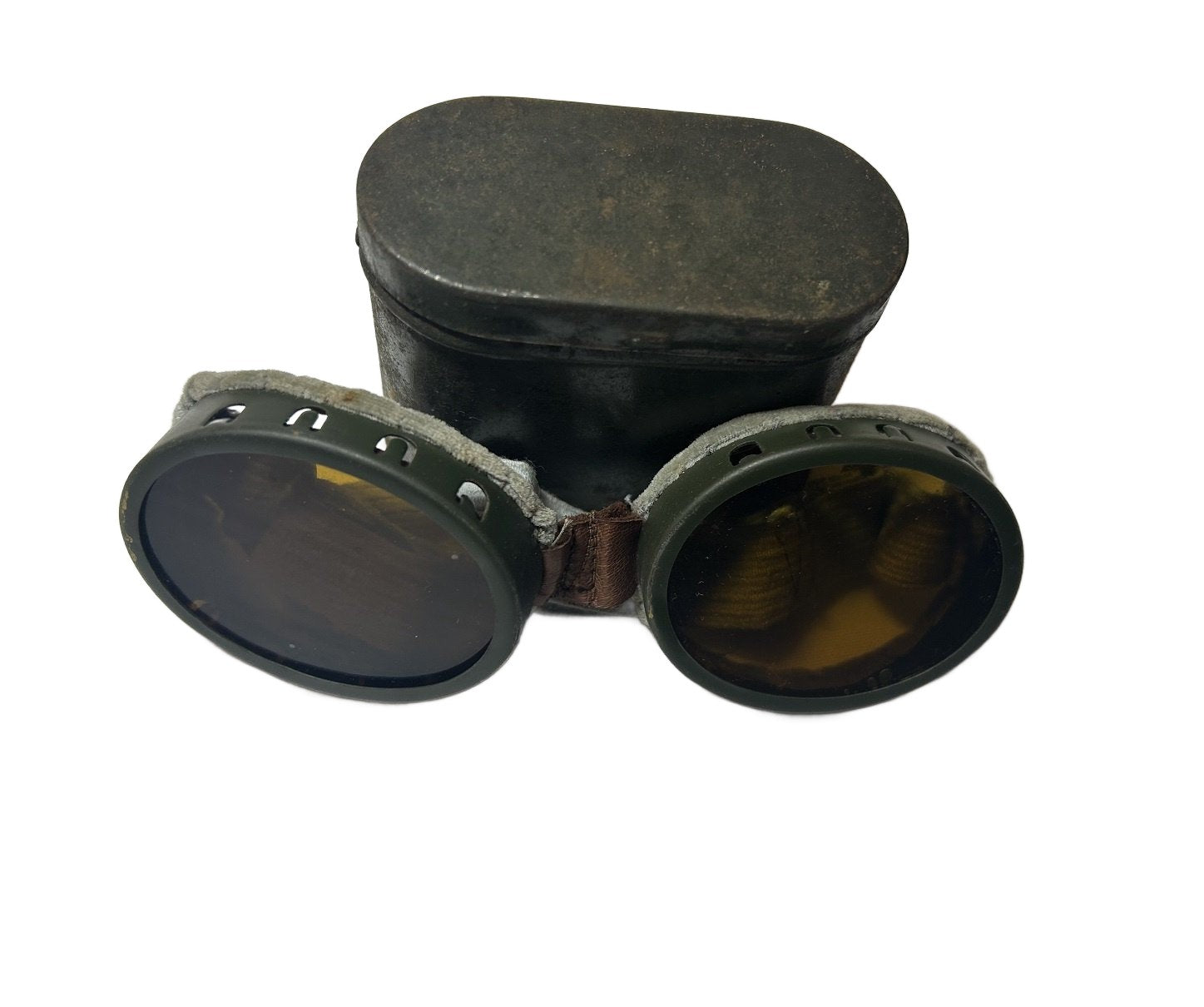 British dust goggle in metal can WW2 – Hasenbos Militaria